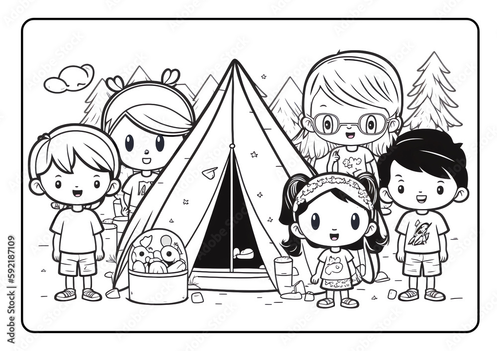 Coloring book page for children kids with cute cartoon vector ...