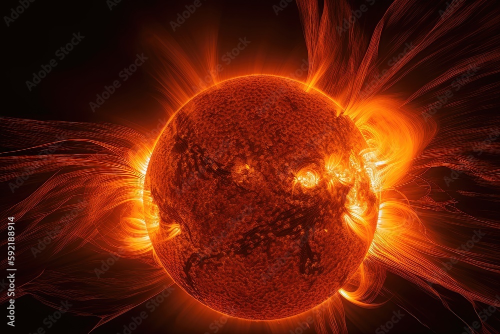 Ilustração do Stock: terrifying view of the sun, with massive solar ...