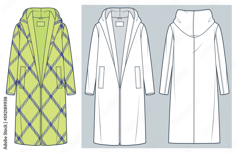 Hooded Coat technical fashion Illustration. Oversize Coat, Outerwear ...