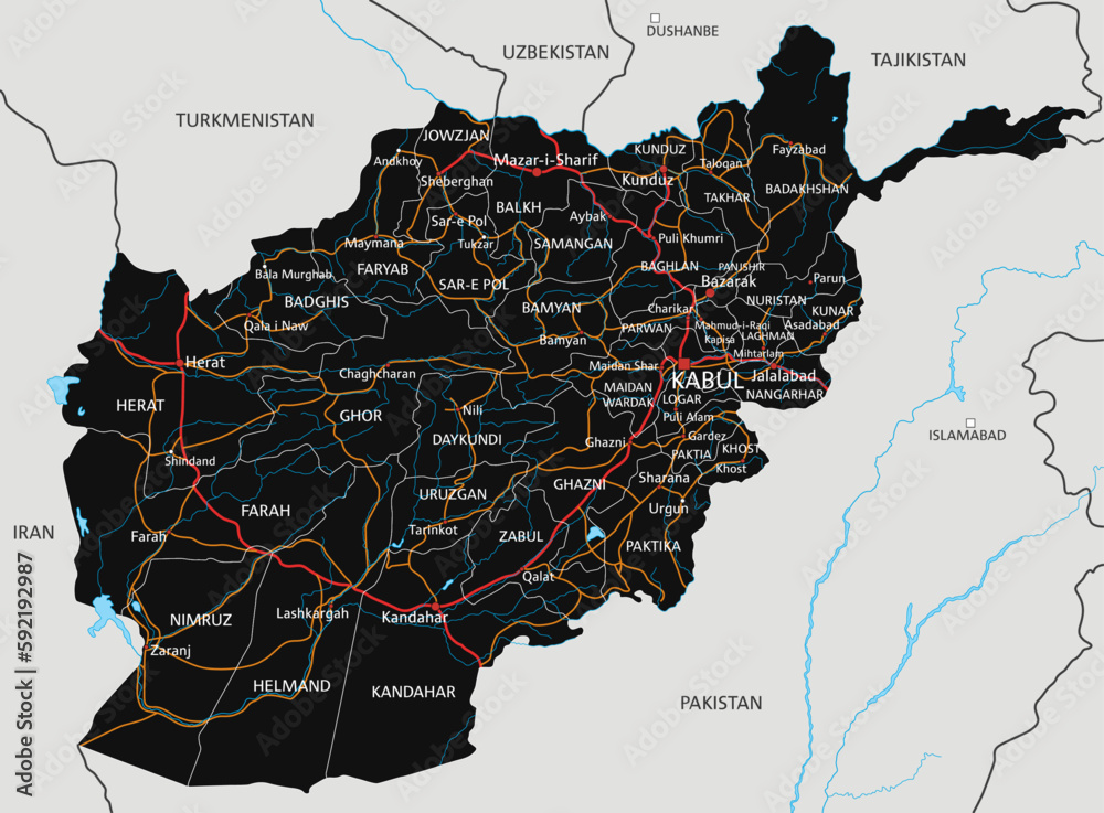 High detailed Afghanistan road map with labeling. Stock Vector | Adobe ...