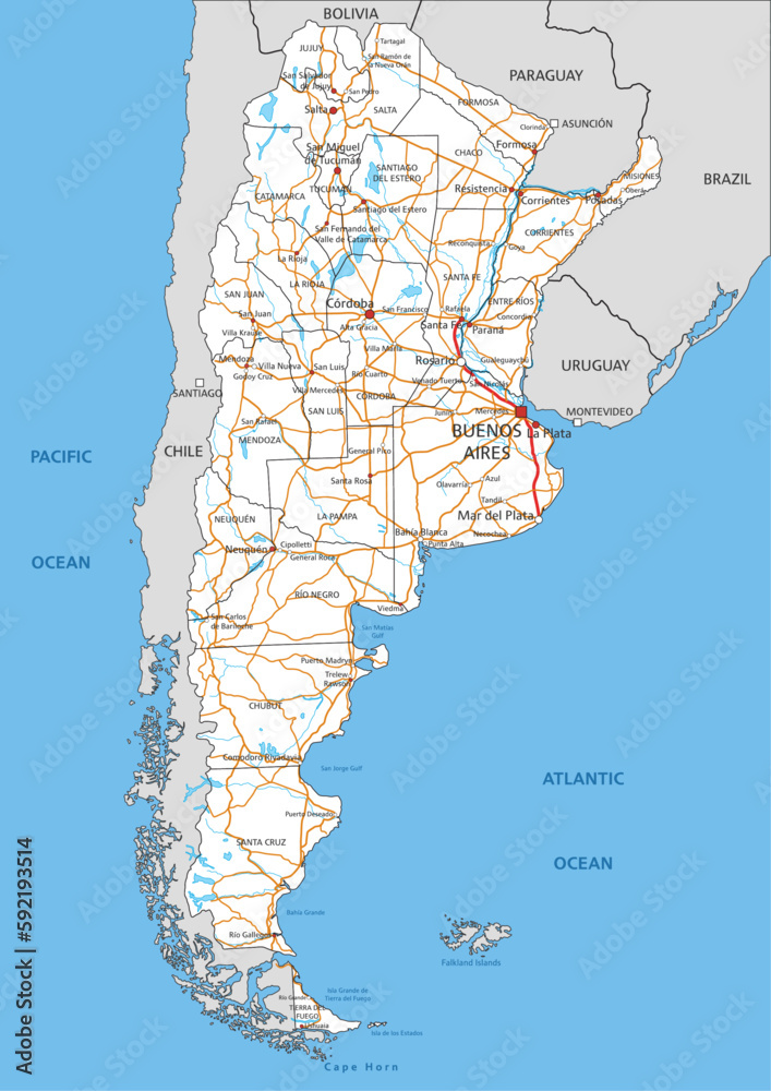 Fotografía High detailed Argentina road map with labeling., pbardocz ...