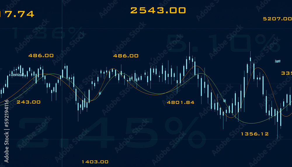 Stock market and exchange screen with chart and numbers. Candle stick ...