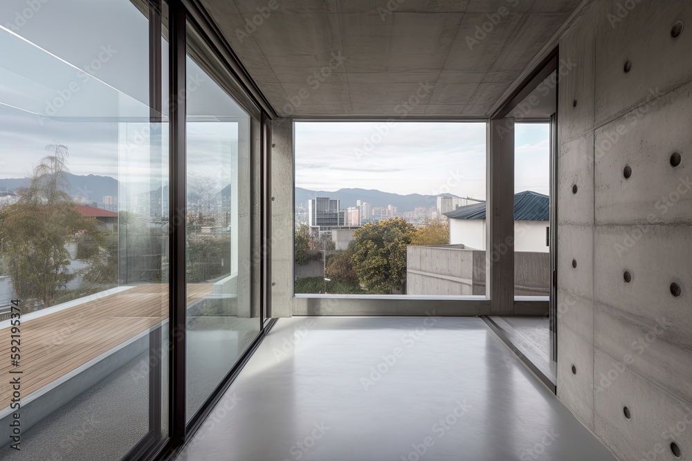 transparent concrete wall with view of the outside, providing a ...