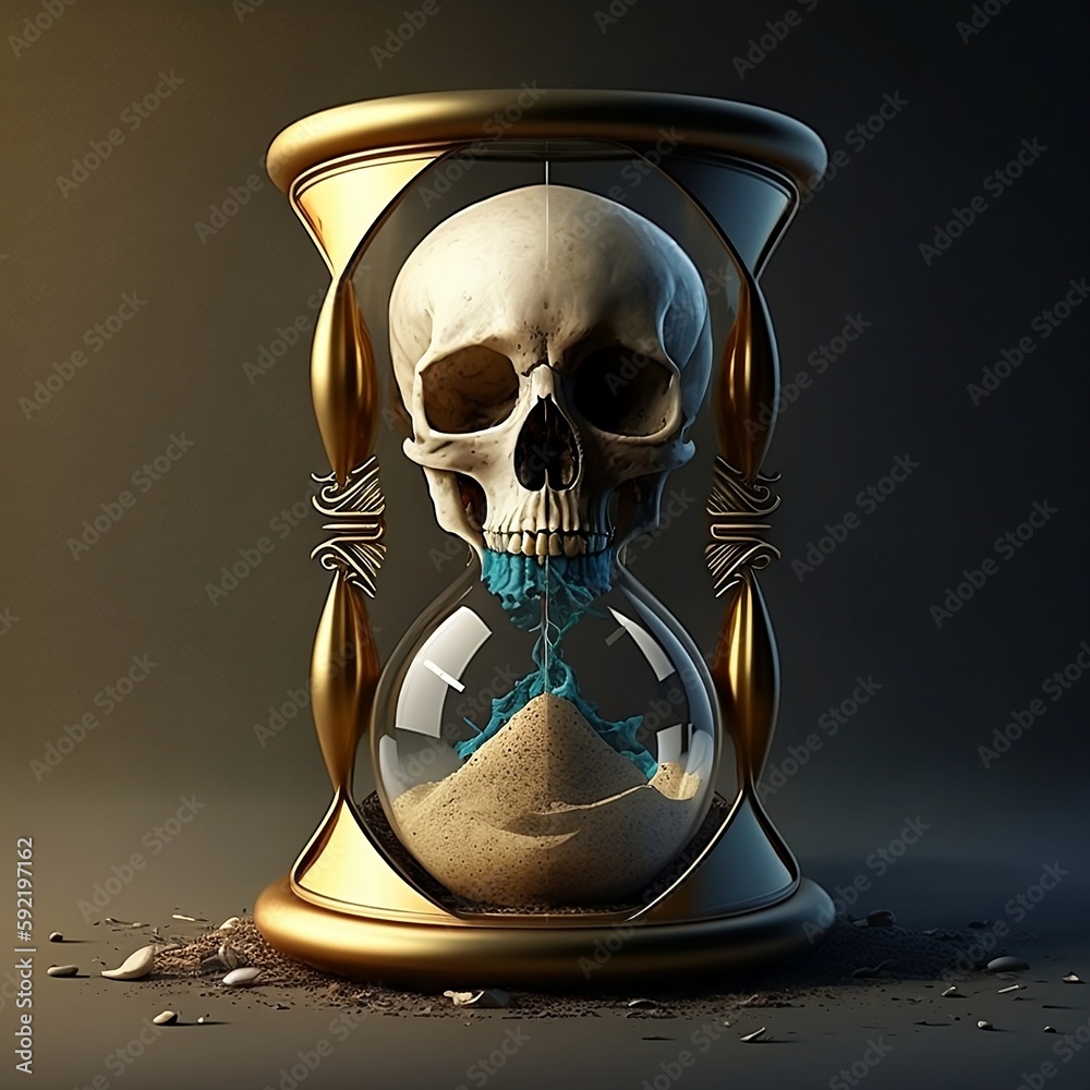 Skull Inside An Hourglass Created With Generative Ai Technology 素材庫插圖 Adobe Stock
