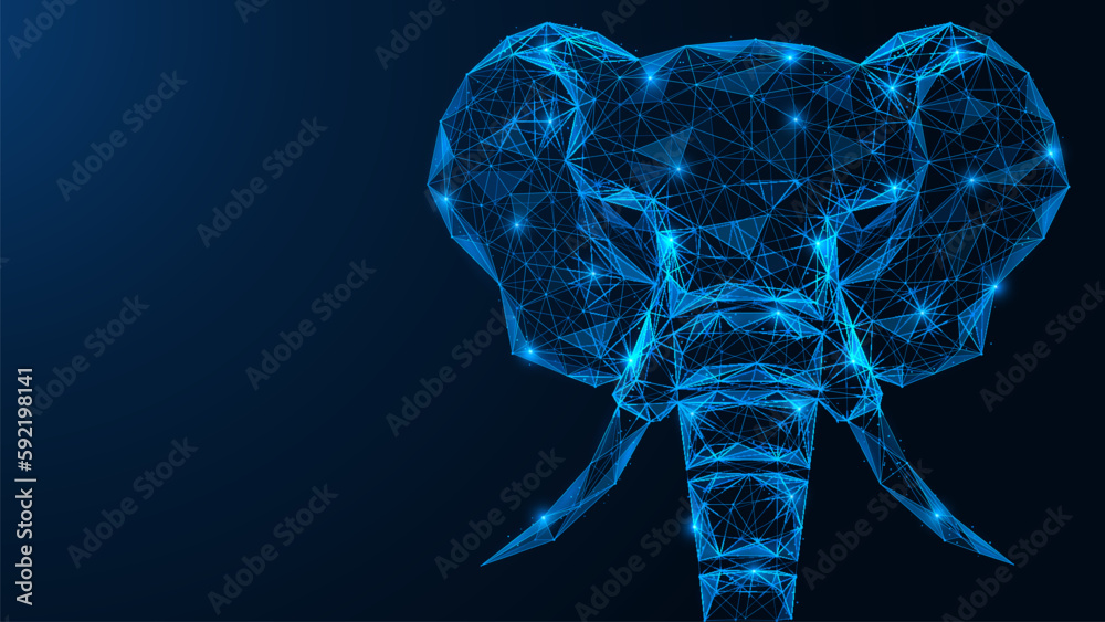 Futuristic elephant head. Low-poly design of interconnected lines and ...