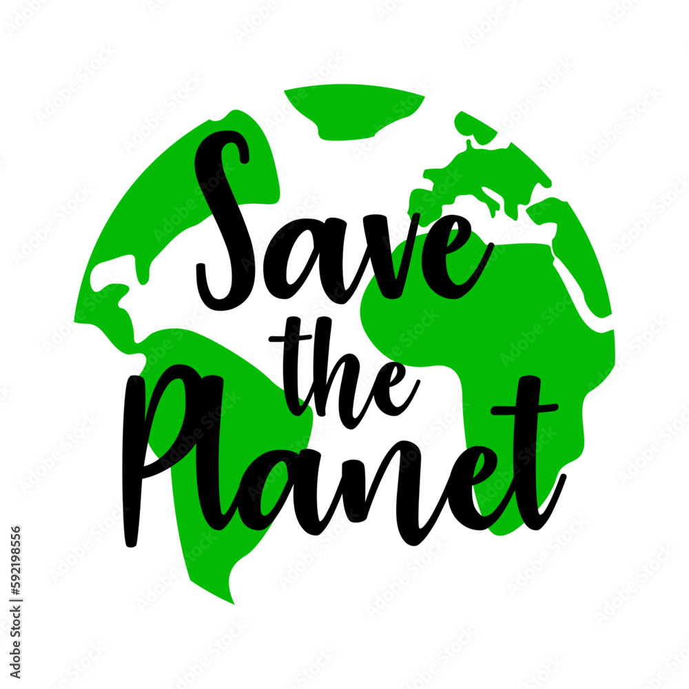 Logo con letras palabra Save the Planet en texto manuscrito con silueta ...