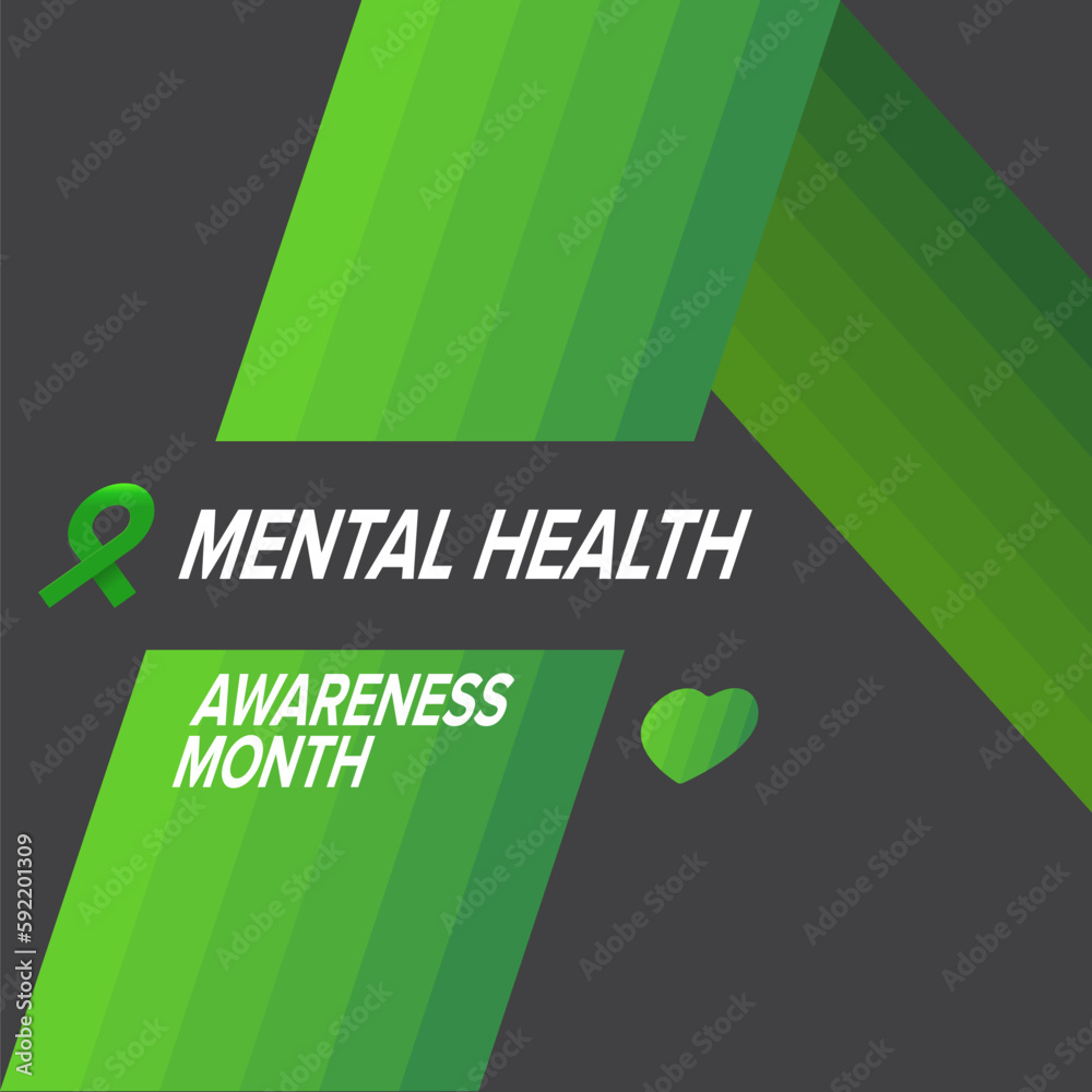 Mental Health Awareness Month social media banner with green ribbon ...