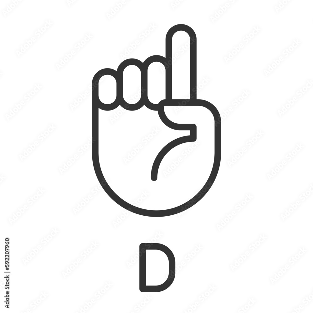 Signing letter D in ASL pixel perfect linear icon. Nonverbal system ... Signing letter D in ASL pixel perfect linear icon. Nonverbal system ...