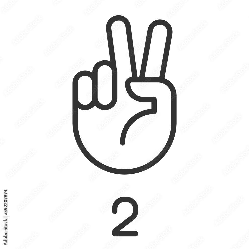 Signing digit two in ASL pixel perfect linear icon. Nonverbal ...