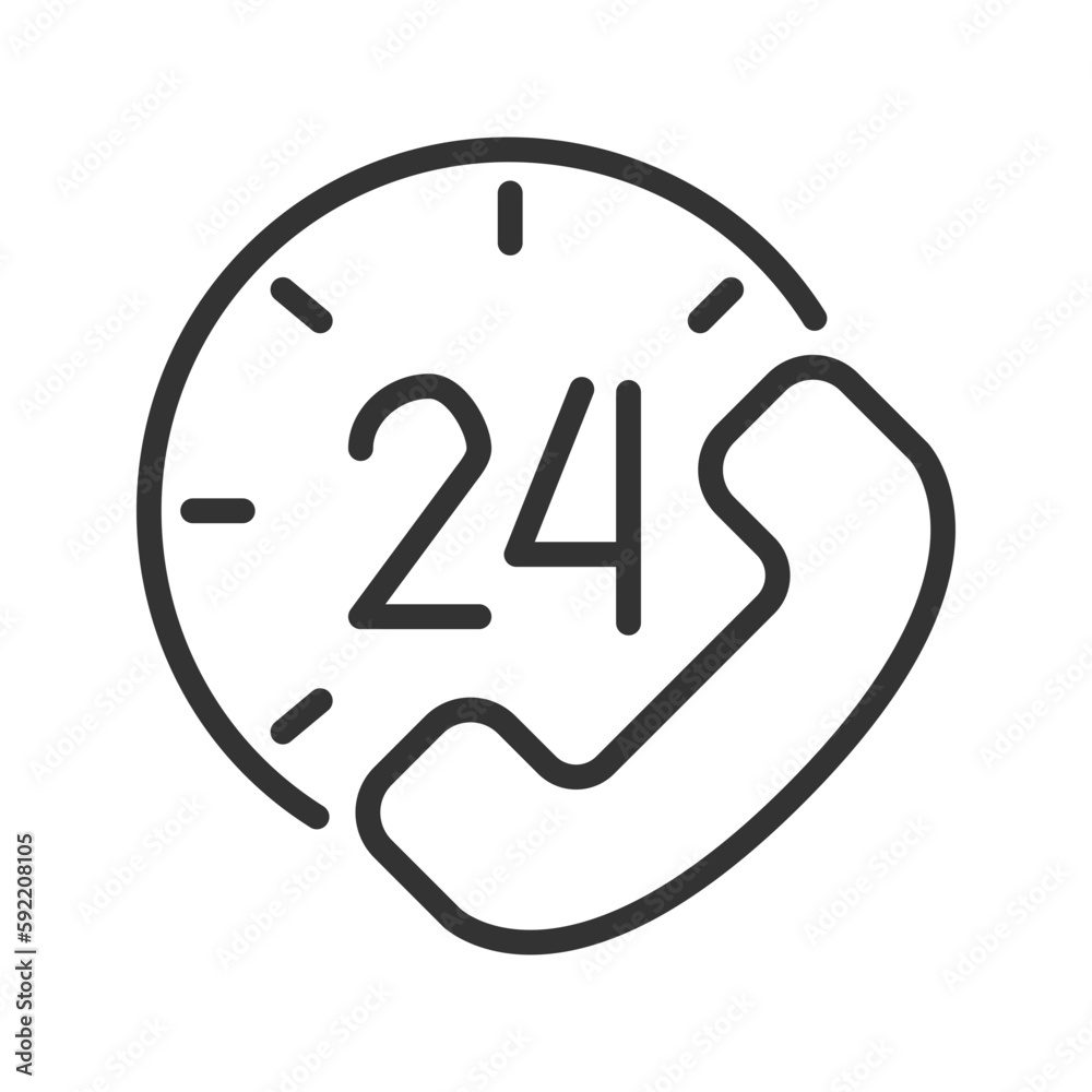 Round-the-clock support pixel perfect linear icon. 24 hour call ...