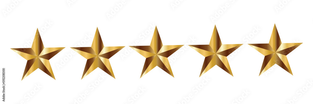 Five golden realistic stars.Vector yellow isolated five stars.Vector 5 ...