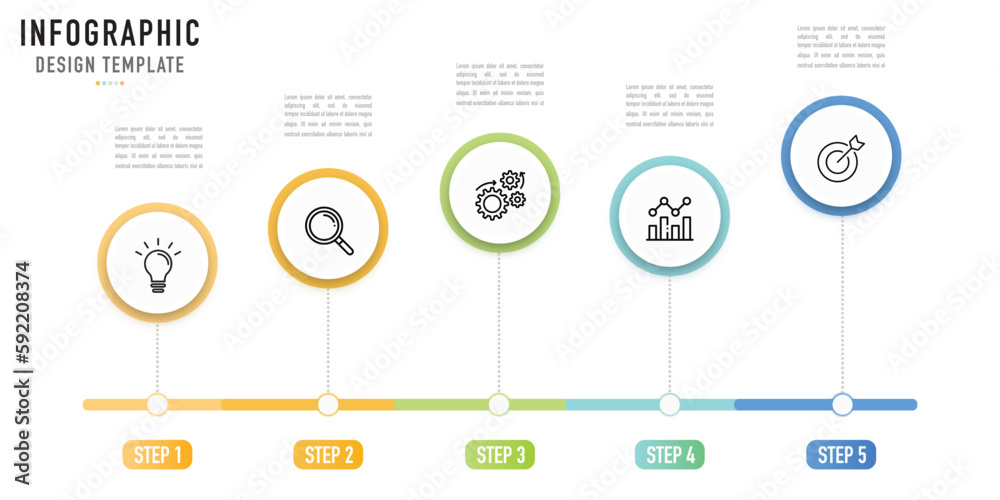 Circular mind map infographic template or element with 5 step, process ...
