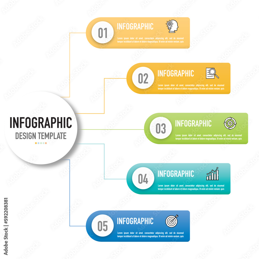 Mind map infographic template or element with 5 step, process, option ...