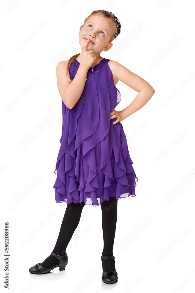 Thinking, idea and child in studio for fashion, cool and trendy on ...