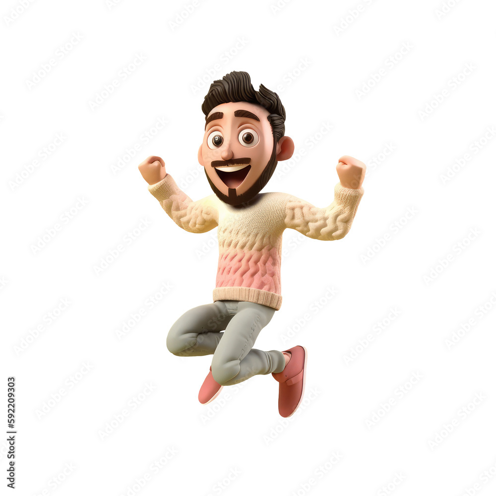 3d icon cute Young smiling Happy winning man, people jumping character ...