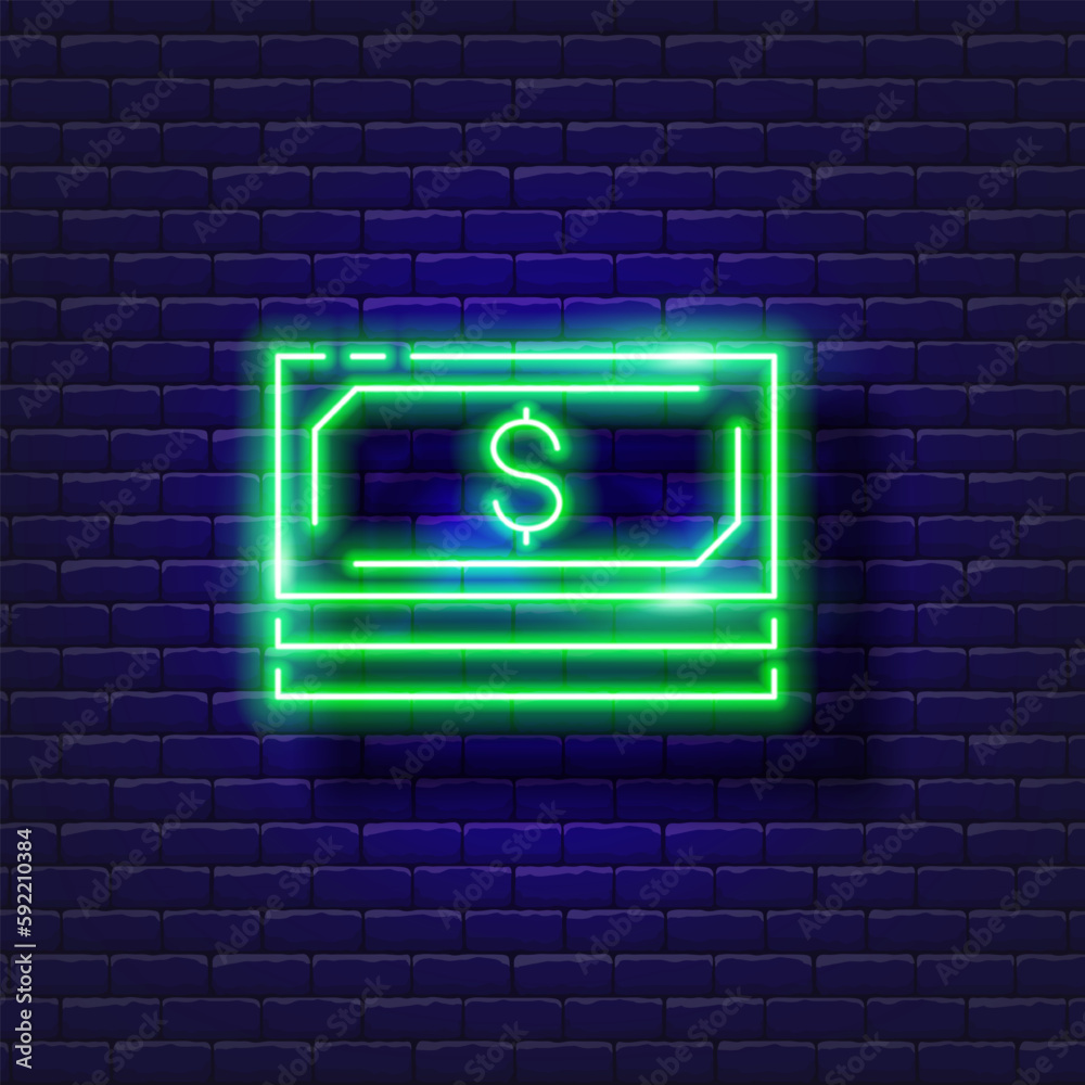 Dollar sign banknote vector neon icon. Finance, money and online ...