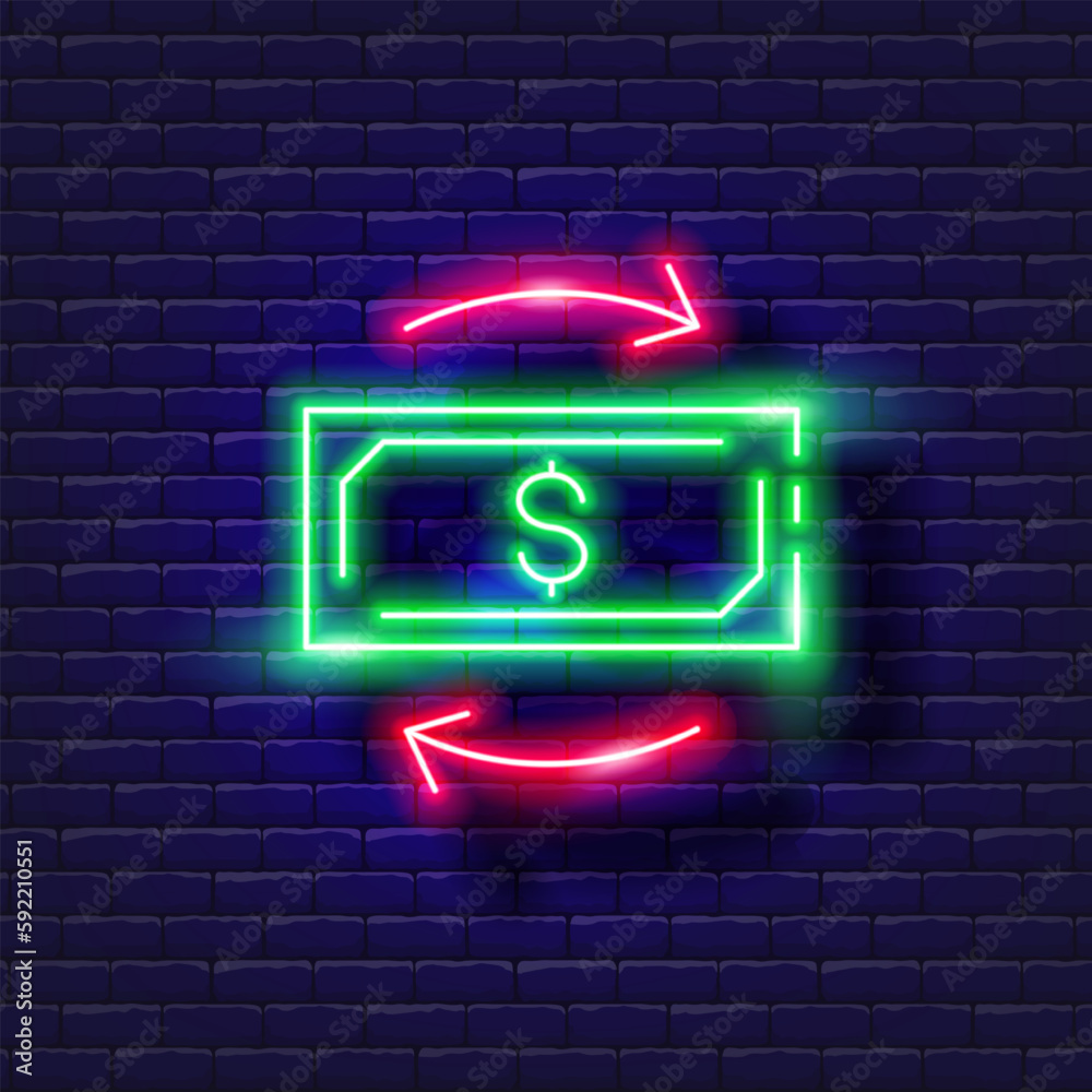 Banknote with currency exchange sign neon icon. Finance, money and ...