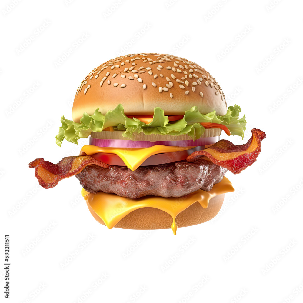 3d Burger with beef and bacon, craft burger, cheese burger, vegetables ...