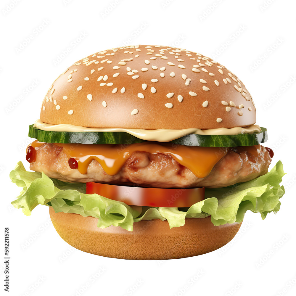 3d Burger with chicken, craft burger, cheese burger, vegetables and ...