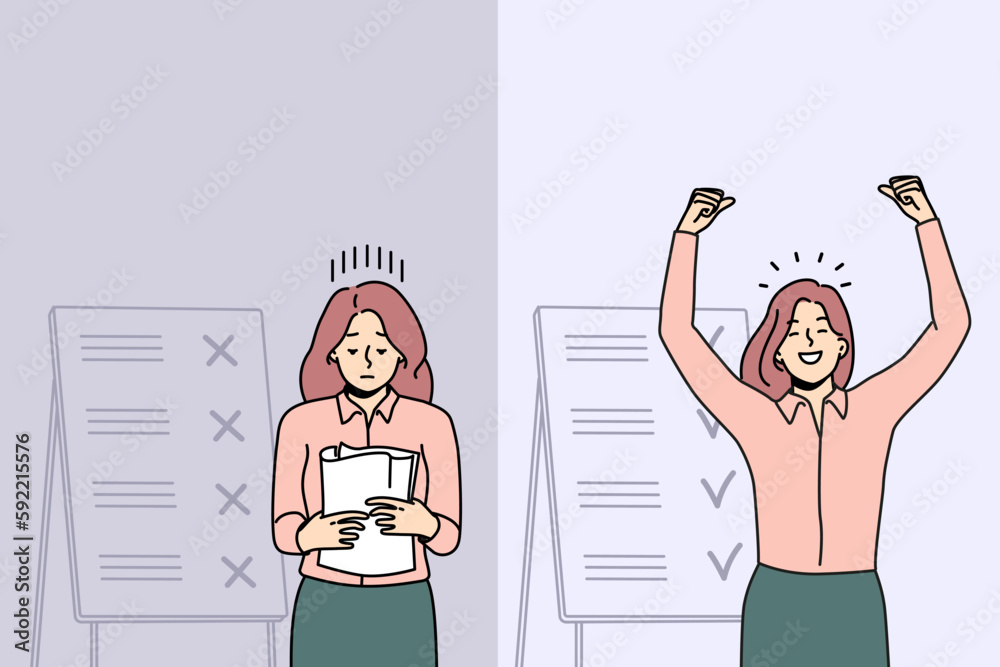Comparison of woman with unfinished and finished work tasks. Failed and ...