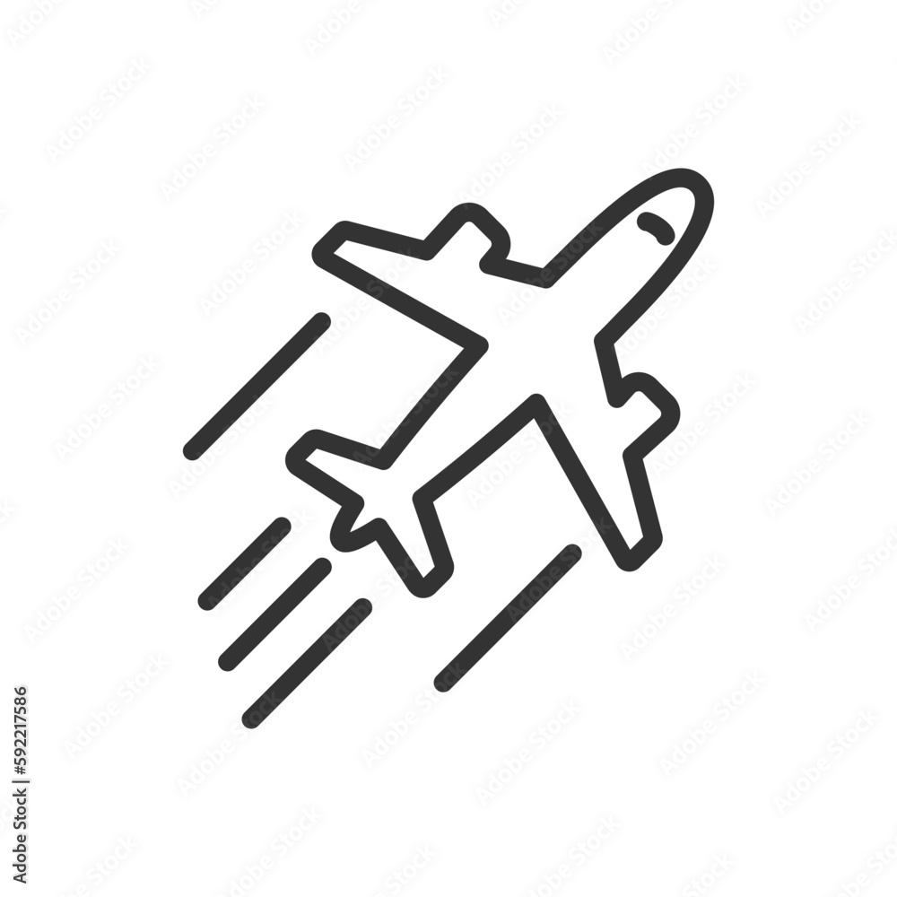 Plane pixel perfect linear icon. Commercial flight. Jet engine. Landing ...