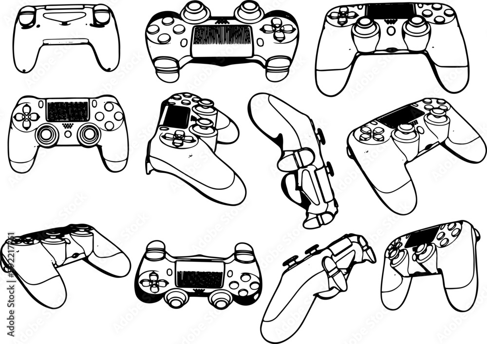 Video game remote equipment in different perspectives Black video game ...