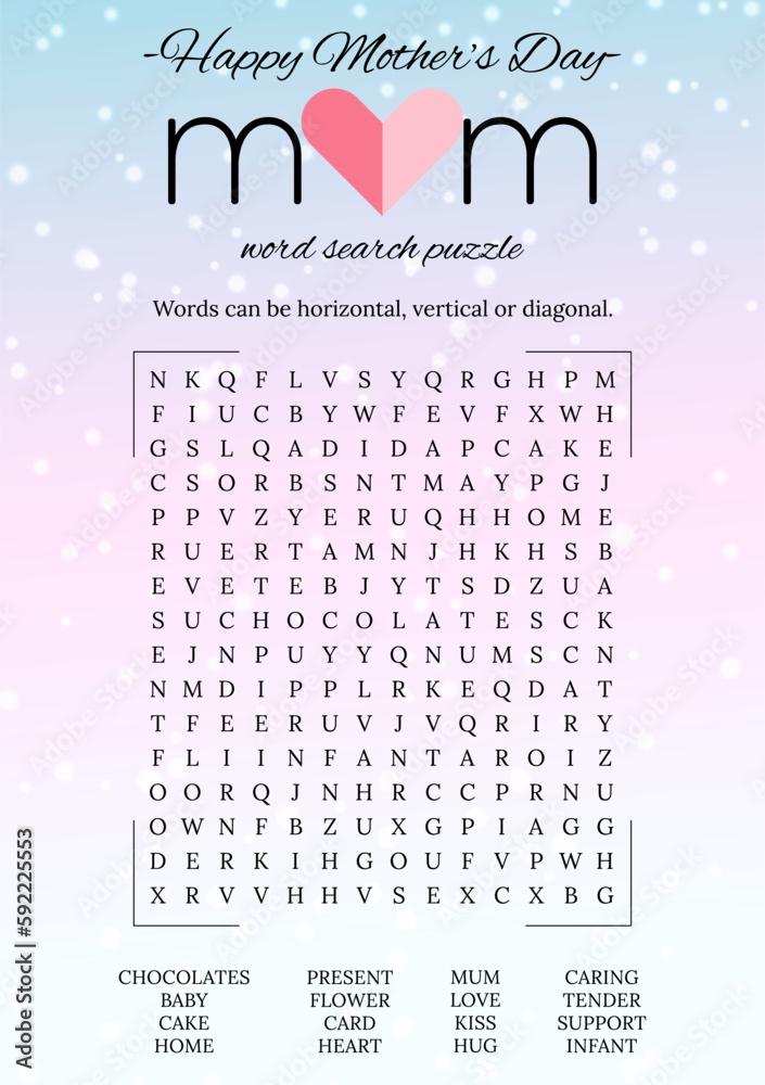 Vetor de Mother's Day word search puzzle. Educational game. Spring ...
