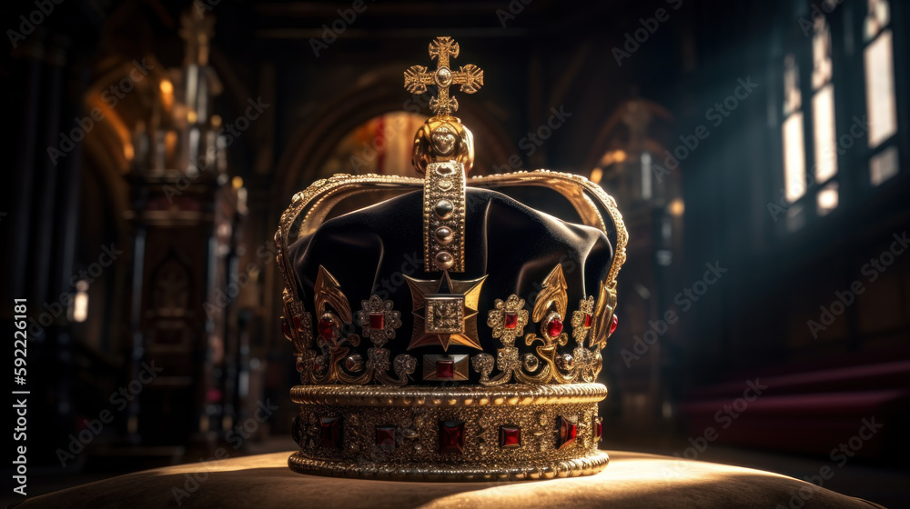 Crown on table, king's coronation ceremony concept created with ...