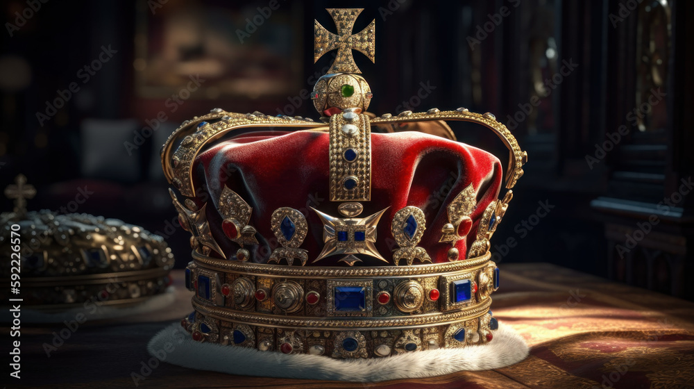 Crown on table, king's coronation ceremony concept created with ...