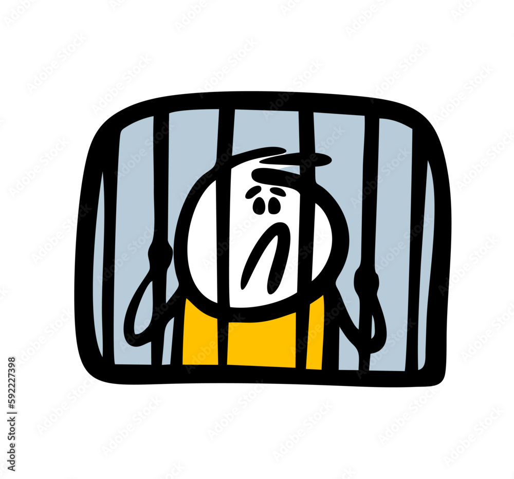 Vecteur Stock Cartoon sad criminal is sitting in prison behind bars and ...