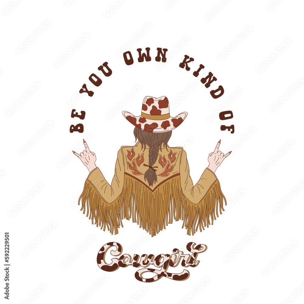 Beautiful cowgirl from back in retro jacket and cowboy hat. Be your own ...