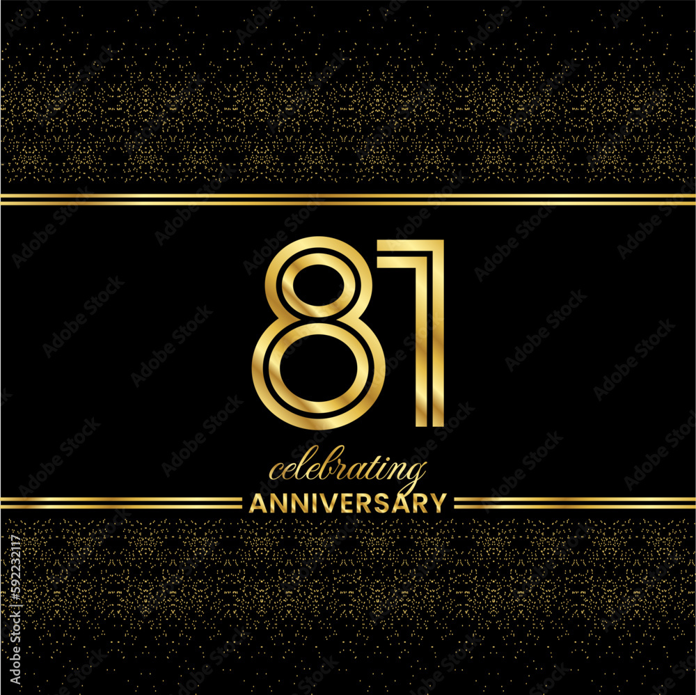 81 Golden Double Line Number. 81 Anniversary invitation cover with ...