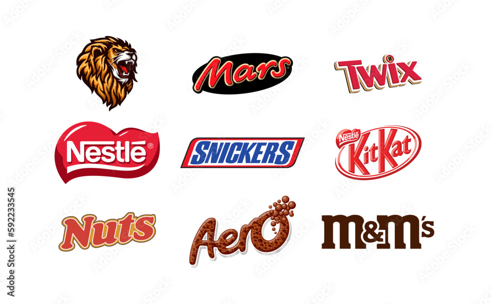 Line; Mars; Twix; Nestle; Snickers; Kit Kat; Nuts; Aero; m&m's ...