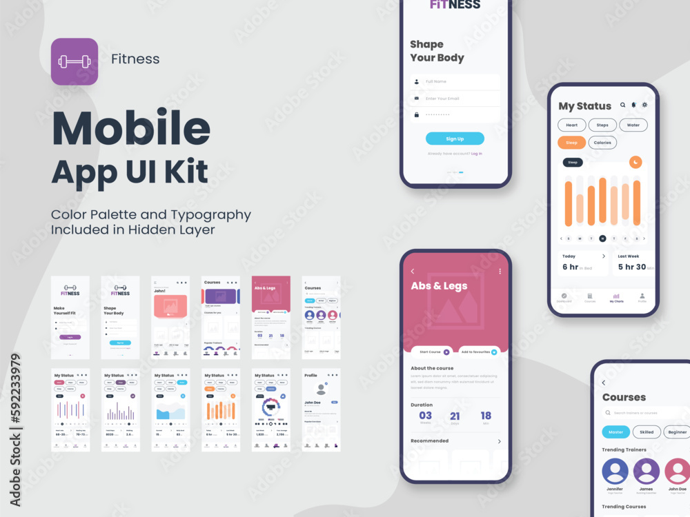 Poster, Foto Fitness Mobile App UI Kit Including Account Sign In, Sign ...