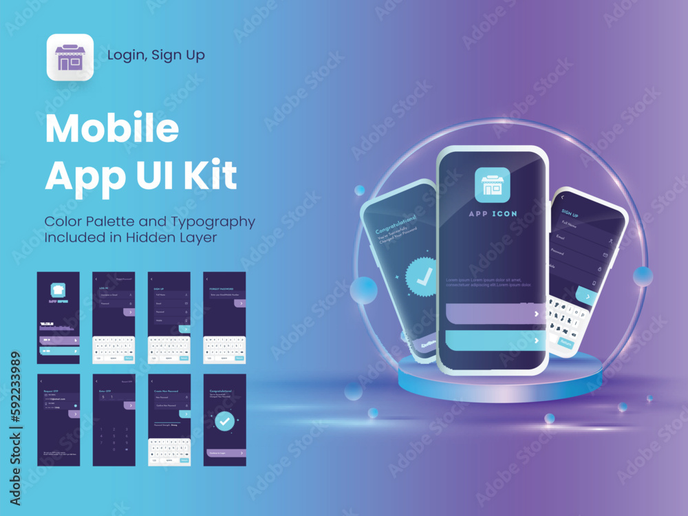 Mobile App UI, UX, GUI Layout With Different Login Screens Including ...