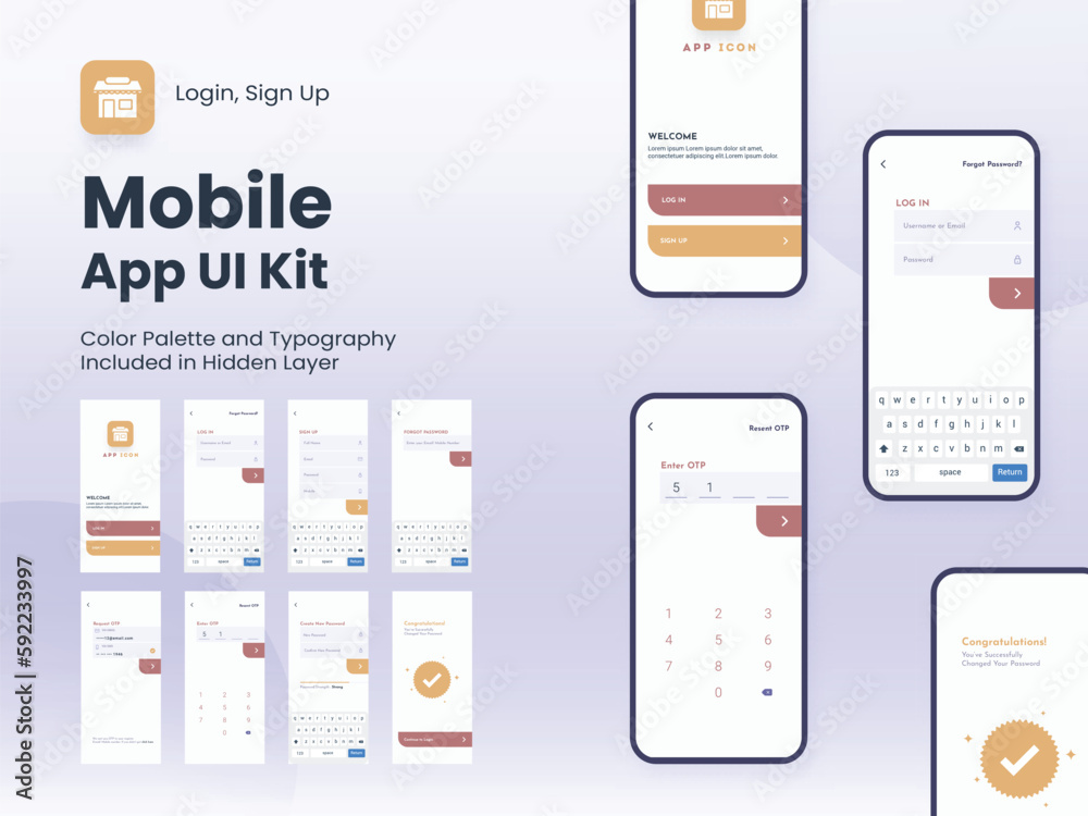 Mobile App UI, UX, GUI Layout With Different Login Screens Including ...