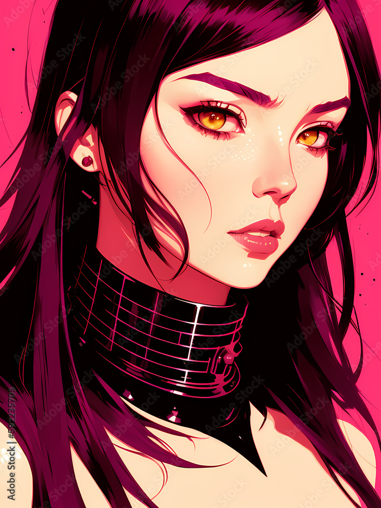 a portrait illustration of a beautiful woman with futuristic space suit ...