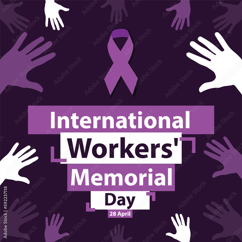 International Workers' Memorial Day vector banner design with purple ...