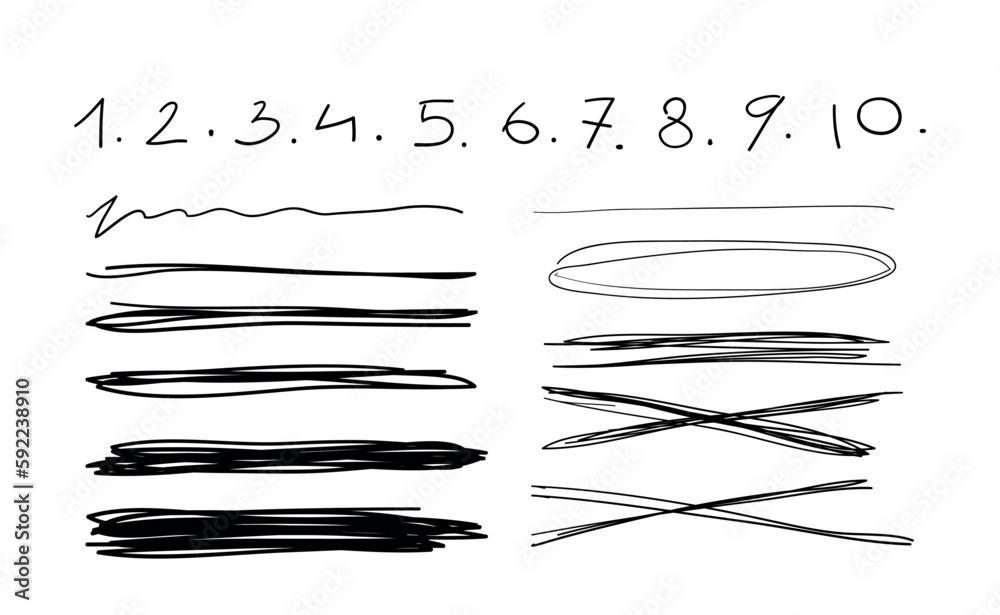 Collection of hand drawn scribbles and numbers, underline with marker ...