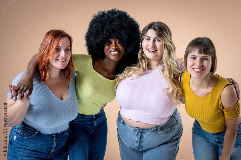 Body Positive and Acceptance, multiracial group of happy women with ...