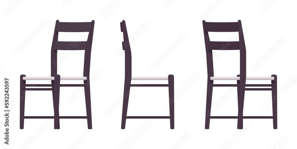 Ladder back black wood dining chair set. Restaurant, bar, café, kitchen ...
