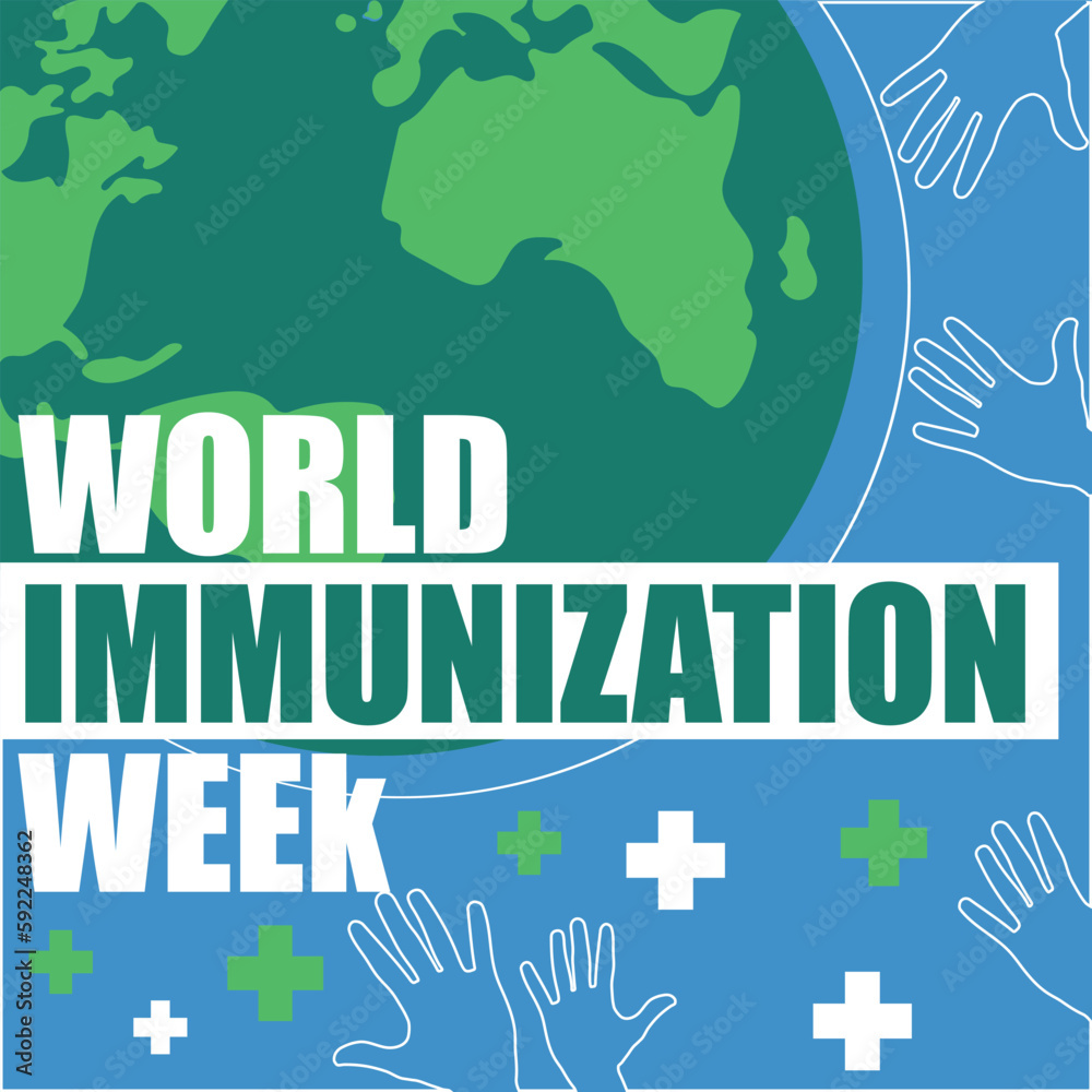 Vetor do Stock: World Immunization Week vector square banner in blue ...