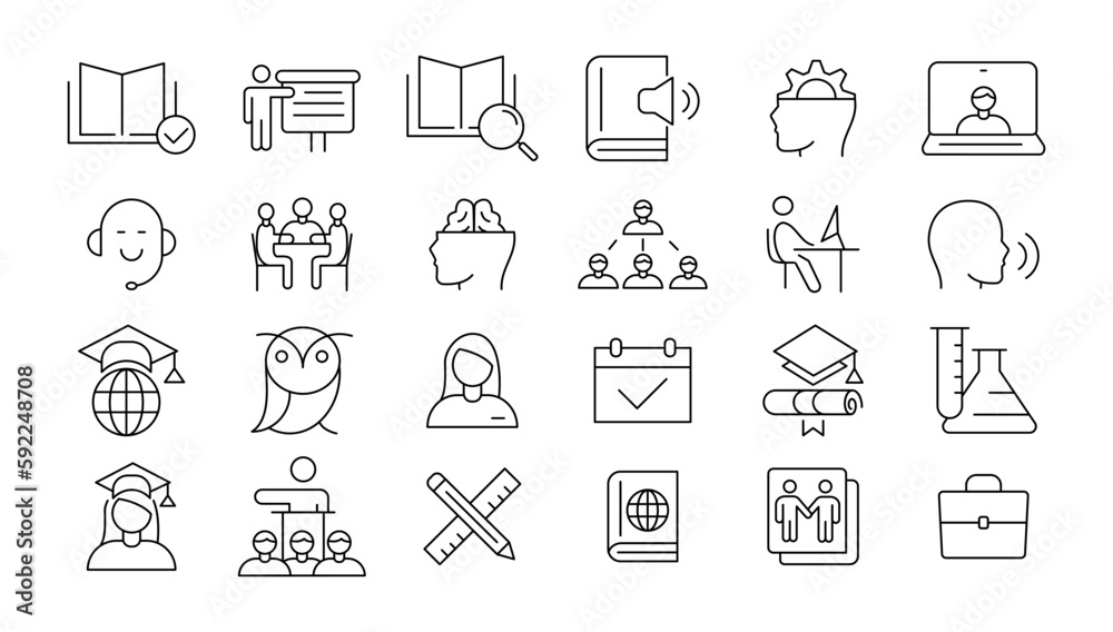 E-learning icon set. Online education icon set. Thin line icons set ...