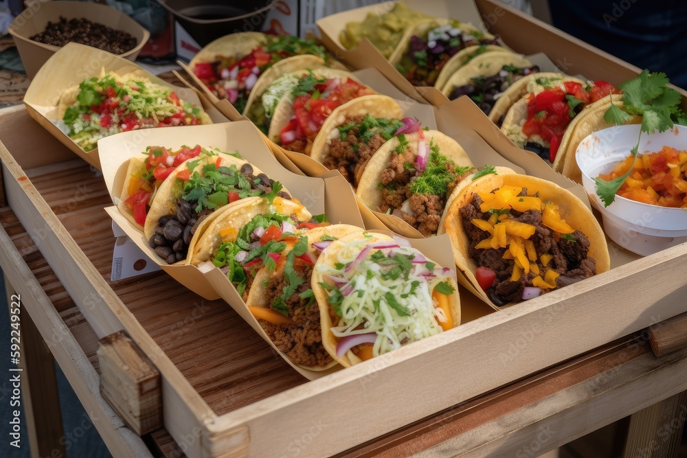 vegetarian taco stand, with options for different types of tacos and ...