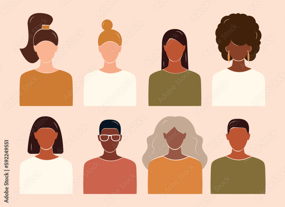 Set of abstract black women characters. Contemporary portraits. African ...