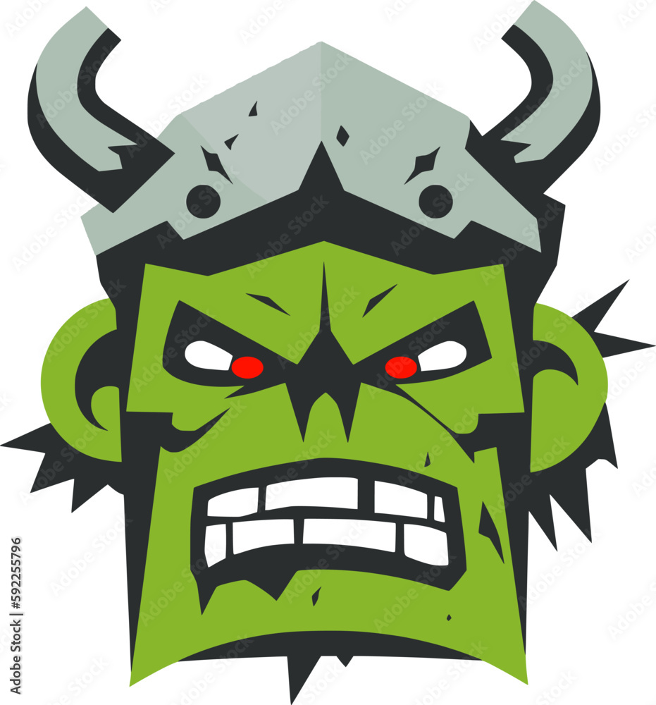 Head orc in helmet, warhammer orc vector icon of 3 types, green color ...