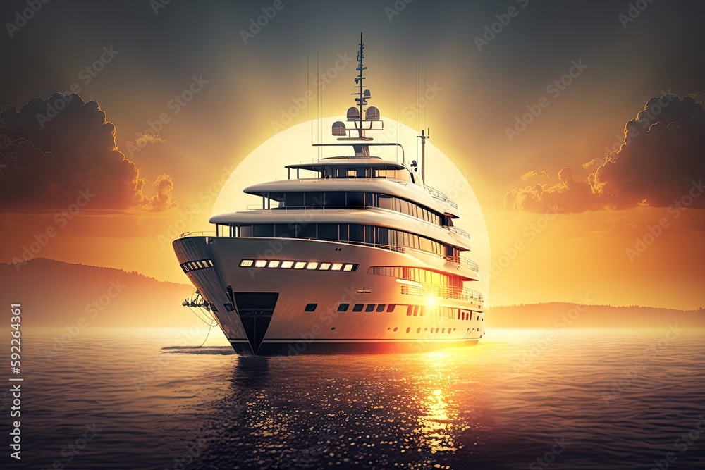 sun shining down on luxurious yacht with crew in attendance, ready to ...