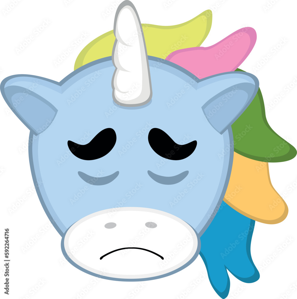 vector illustration of a unicorn cartoon with a sad and lamenting ...