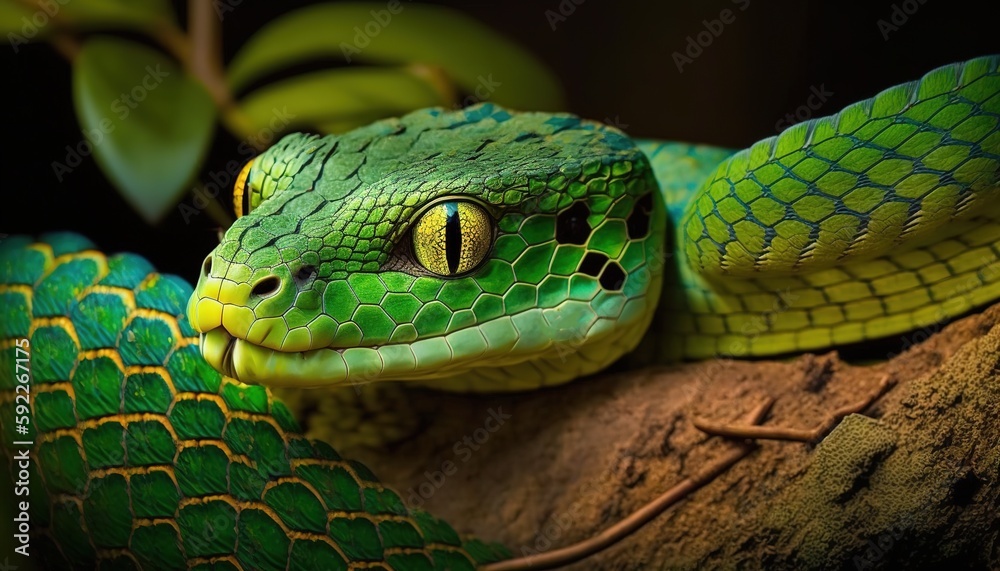 Snake green mangrove pit viper is a venomous pit viper species native ...