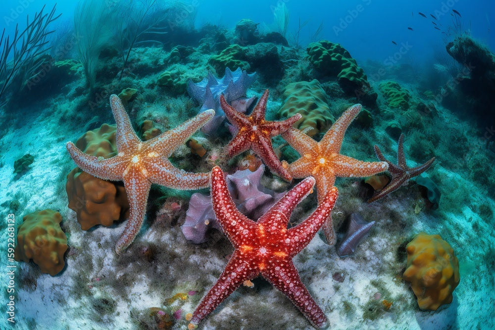 Micro Nature and Landscape Starfish, vibrant colors, multiple arms ...